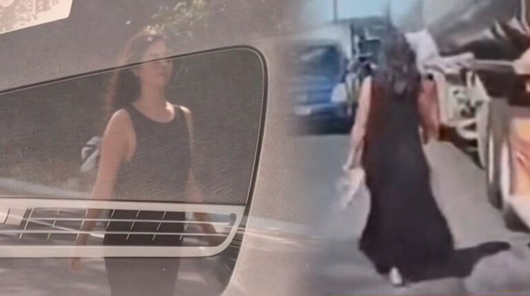 Mujer camina descalza entre carriles en ruta al Pacífico (VIDEO)